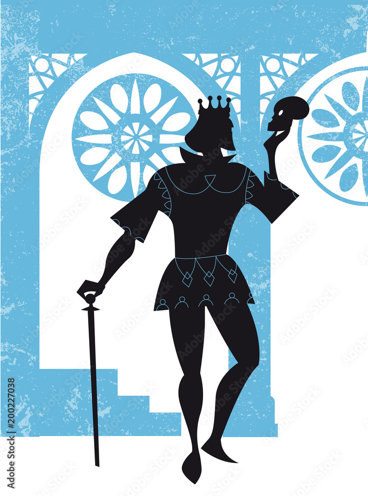 Hamlet with a skull in his hand, vector illustration Stock Vector ...