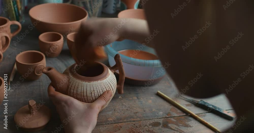 production process of pottery. The potter finally forms and applies ...