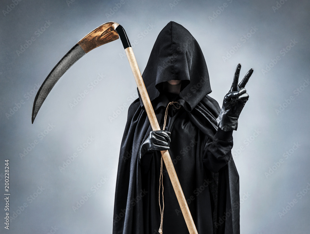 Grim Reaper showing Victory sign. Photo of silhouette grim reaper ...