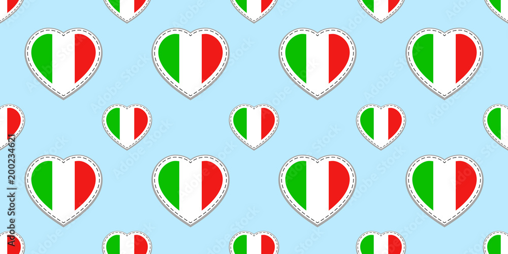 Italian flag seamless pattern. Vector Italy flags stickers. Love hearts ...