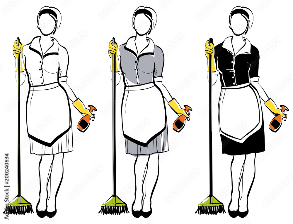 maid or cleaning lady, line drawing for your design, vector ...
