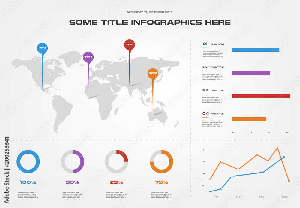 World map infographics. Element of chart, graph, diagram with 3 options ...