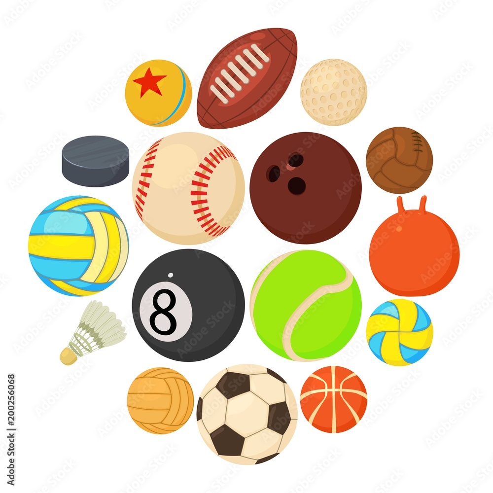 Sport balls icons set play types, cartoon style Stock Vector | Adobe Stock