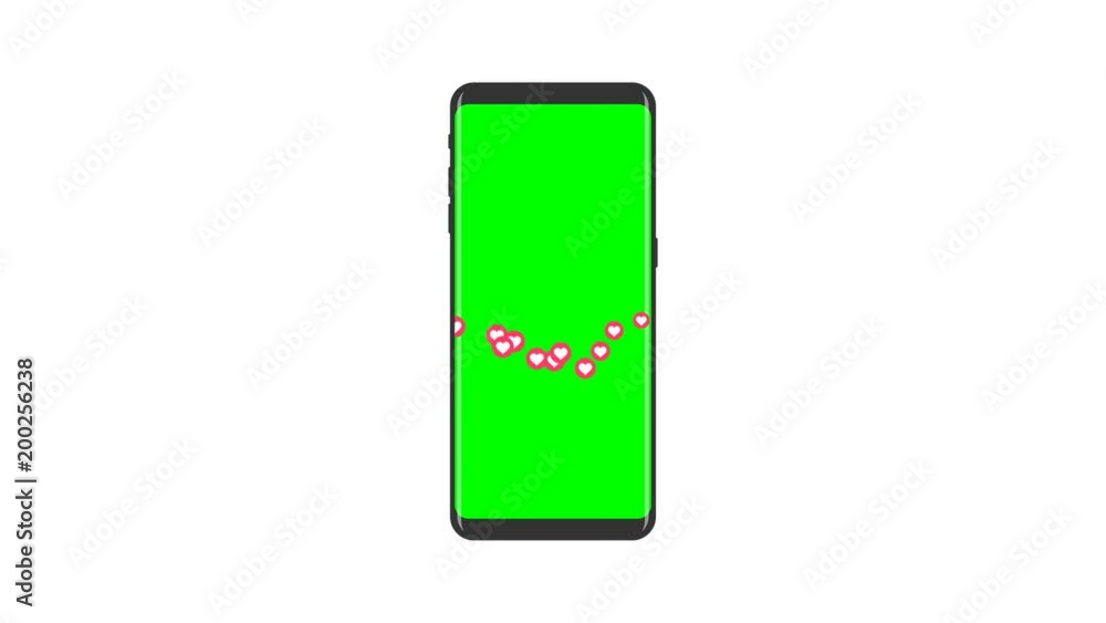 Smartphone Rotate and social media reaction love heart emoticon moving ...