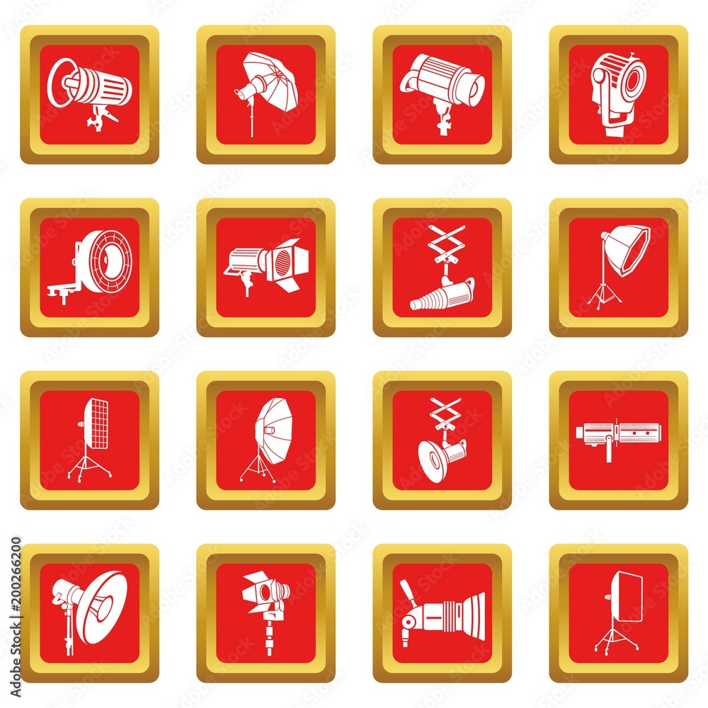 Photography icons set red square vector Stock Vector | Adobe Stock