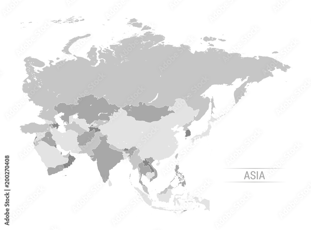 Asia Map Greyscale Vector illustration Stock Vector | Adobe Stock