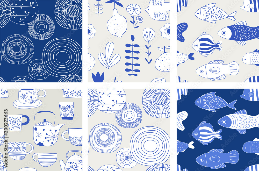 Simple, elegant and stylish collection of modern hand drawn kitchenware, japanese ceramics ...