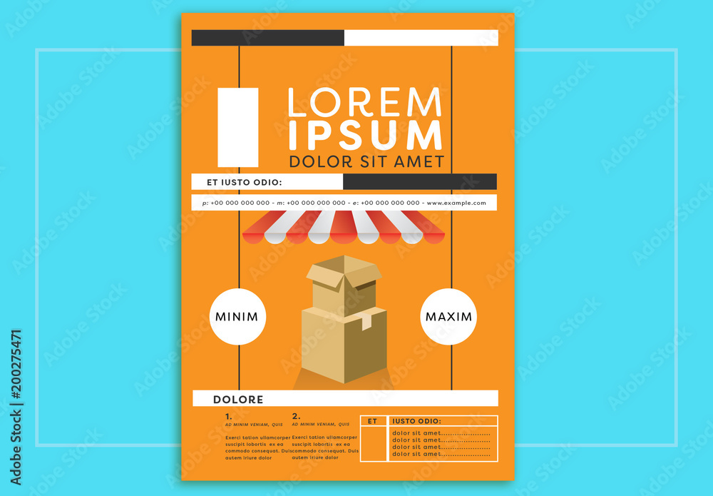 Poster Layout with Store Awning and Shipping Box Illustrations Stock ...