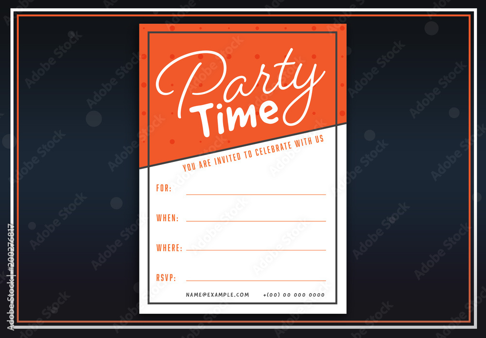 Party Invitation Layout with Orange Accents Stock Template | Adobe Stock