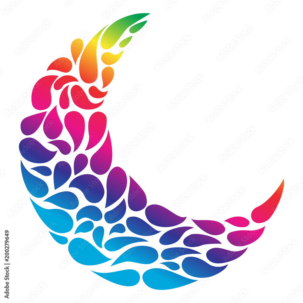 Silhouette of a Moon in a tattoo style. Rainbow gradient colors in ...