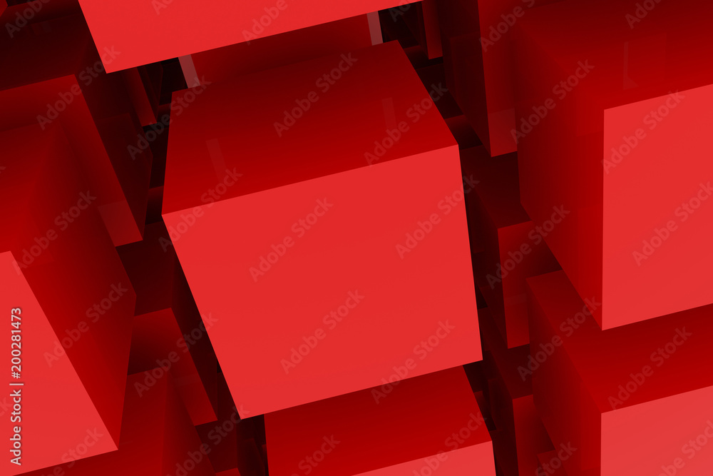 Perspective view of red color grossy cubes or boxes. Shape, pattern ...