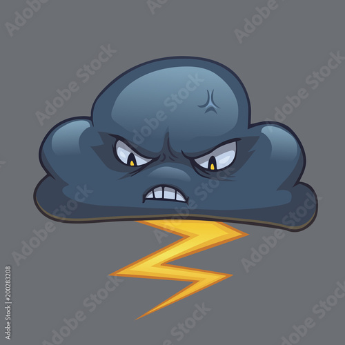 Angry Cloud With Thunderbolt. Cartoon vector illustration of dark storm ...