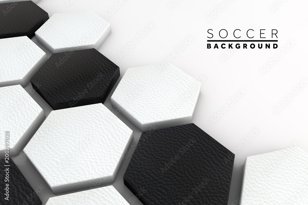 Soccer ball hexagon background. black and white football pattern. 3d ...