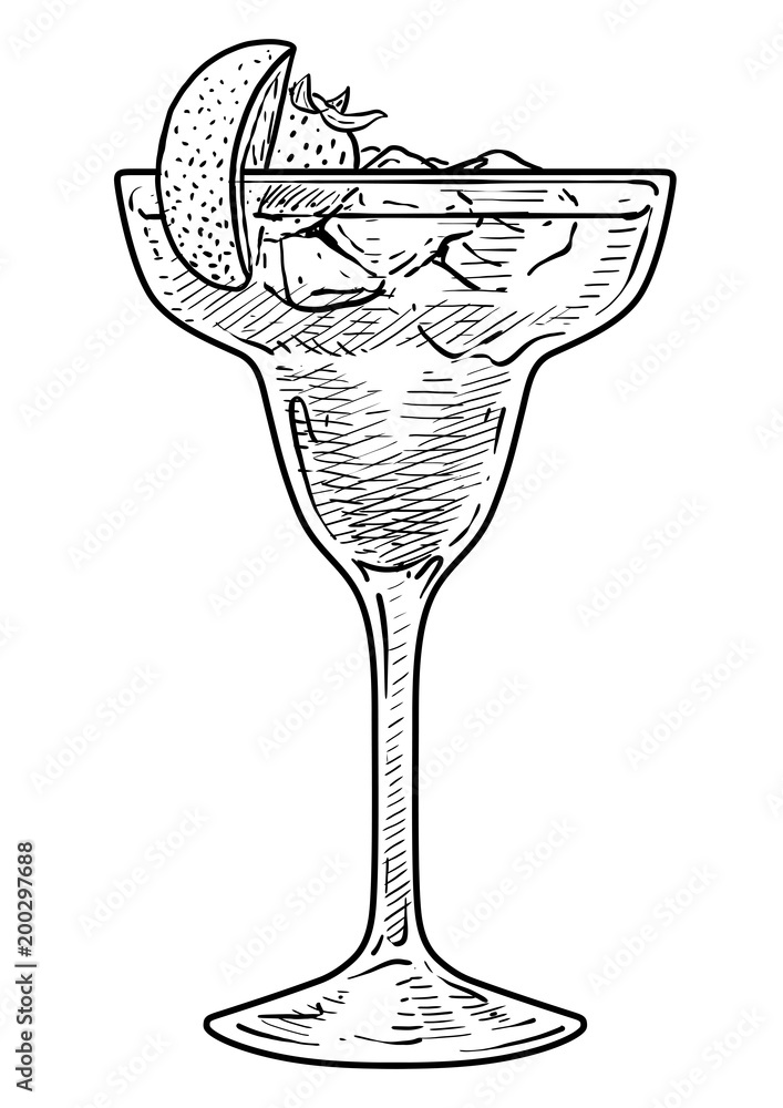 Cocktail illustration, drawing, engraving, ink, line art, vector Stock ...