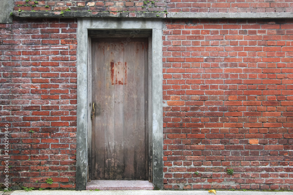 old wooden gate in brick wall historic taipai Stock Photo | Adobe Stock