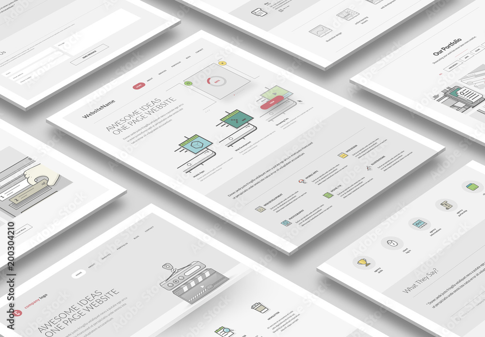 Flat Website Prototype Layout Kit Stock Template | Adobe Stock
