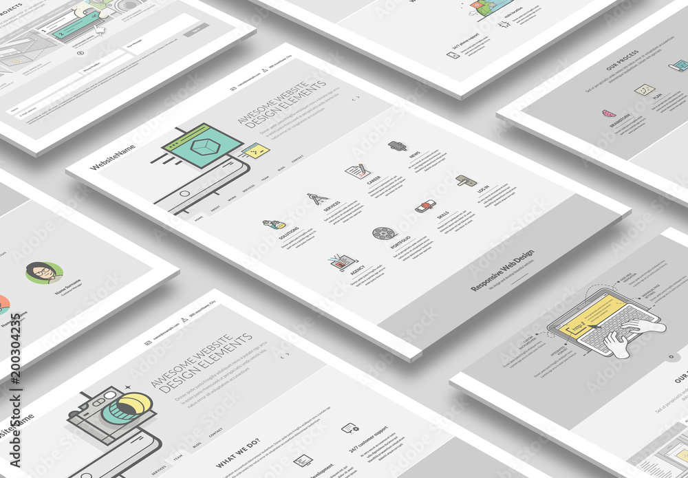 Flat Website Prototype Layout Kit Stock Template | Adobe Stock