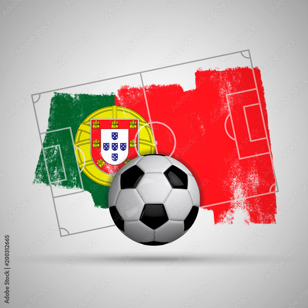 Portugal flag soccer background with grunge flag, football pitch and ...