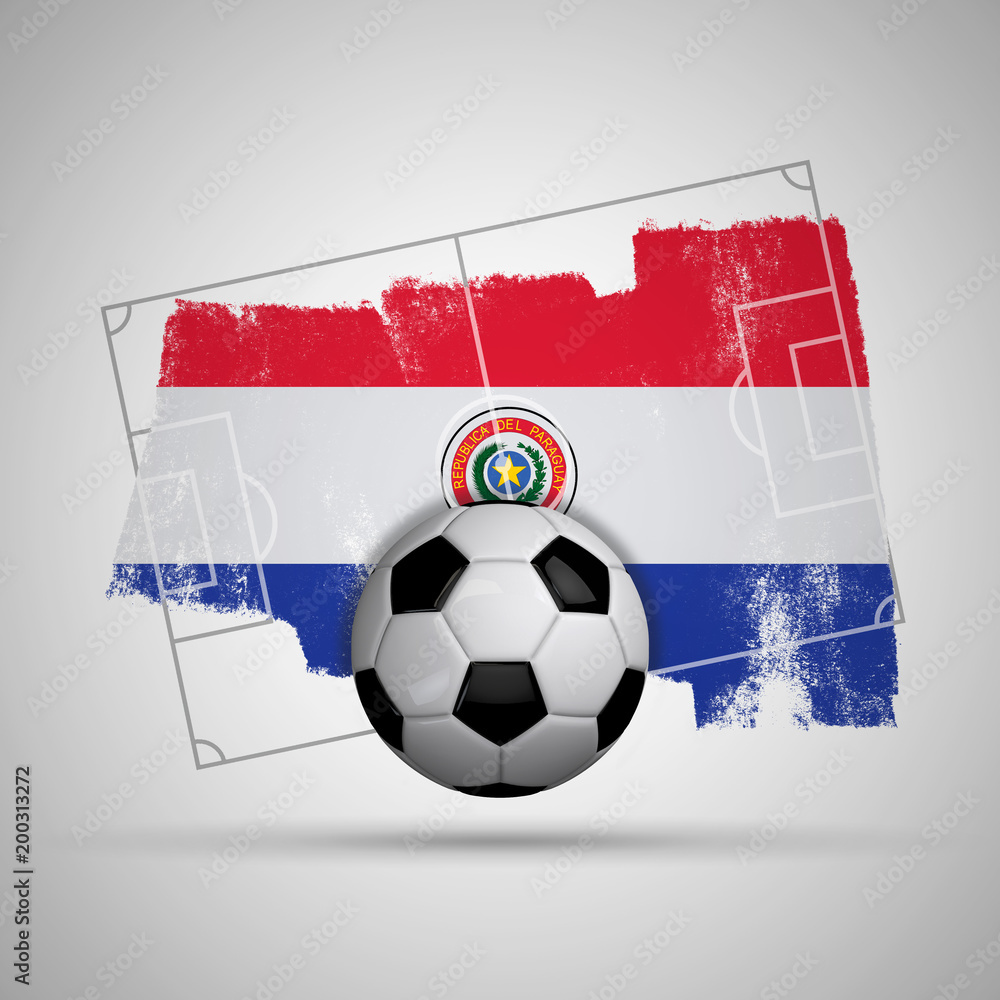 Paraguay flag soccer background with grunge flag, football pitch and ...