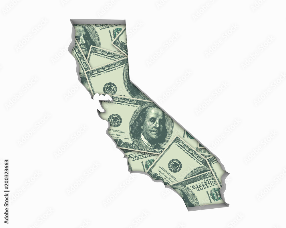 California CA Money Map Cash Economy Dollars 3d Illustration Stock ...