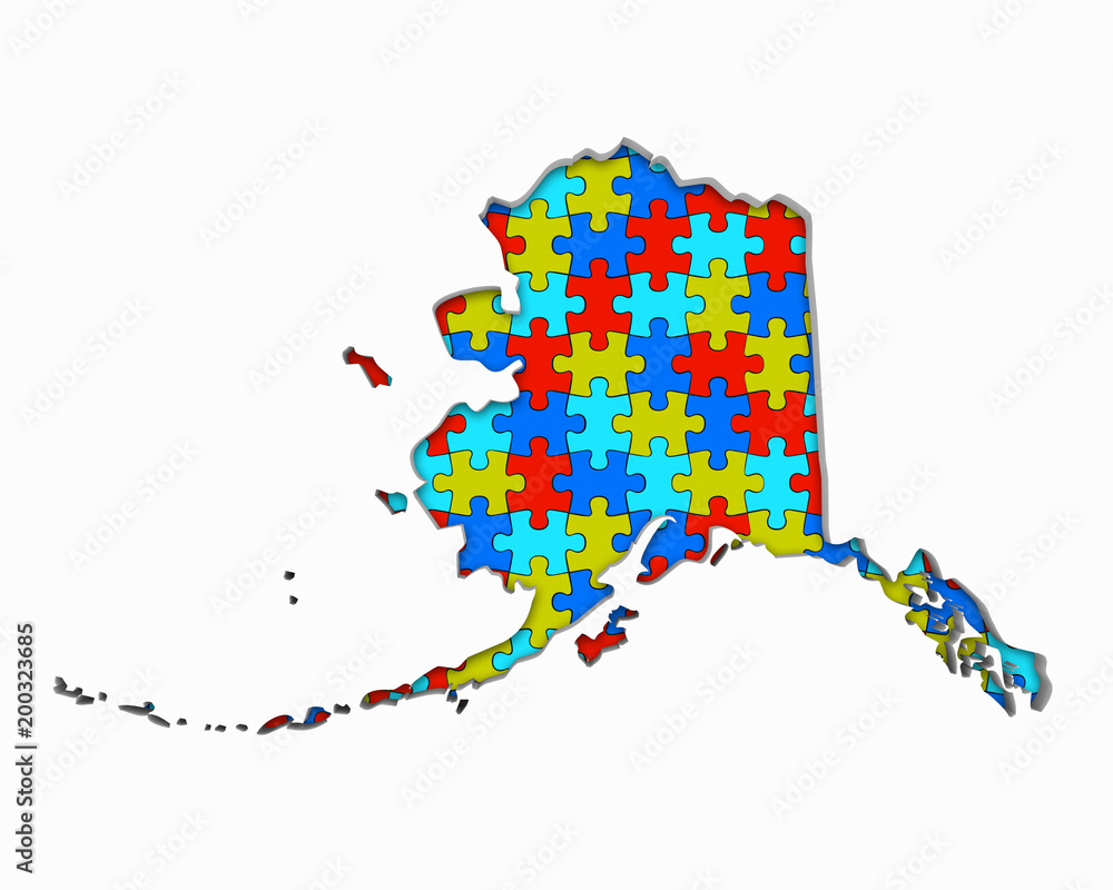 Alaska AK Puzzle Pieces Map Working Together 3d Illustration Stock ...