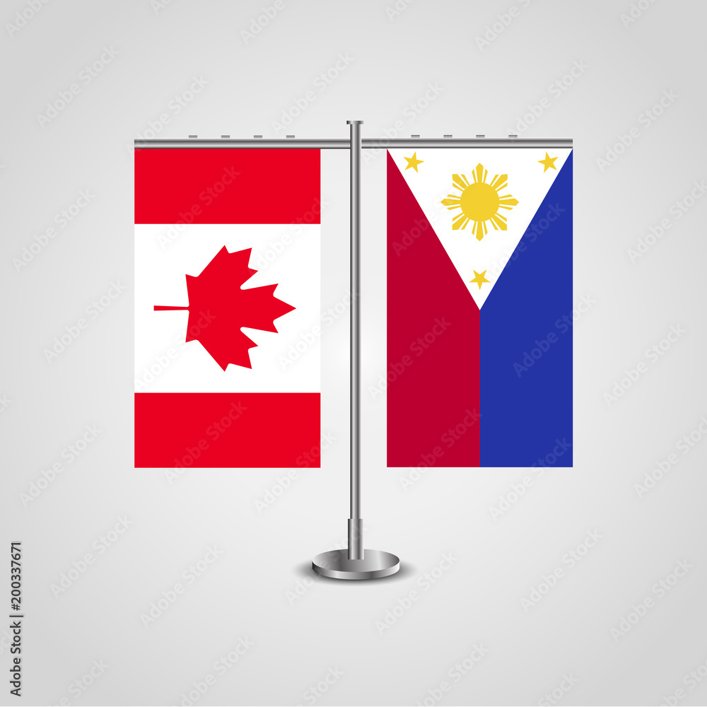 Table stand with flags of Canada and Philippines.Two flag. Flag pole ...