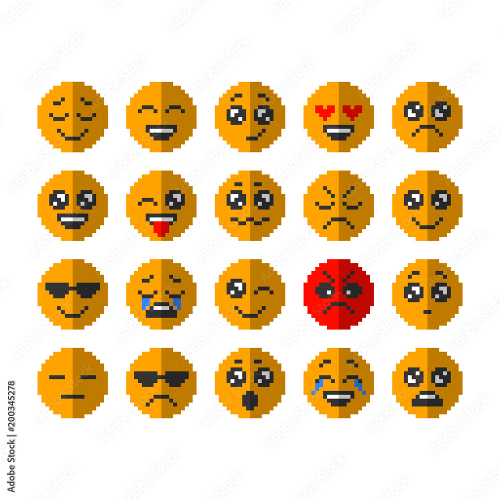 Set of emoticons, pixel emoji. Characters isolated. Vector Stock Vector ...
