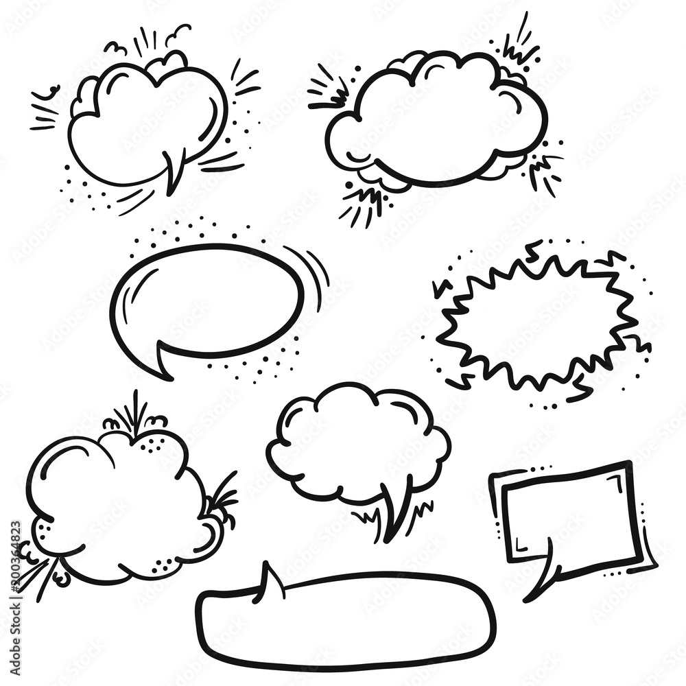 Set of cute black outline cartoon empty retro comic speech bubbles in ...