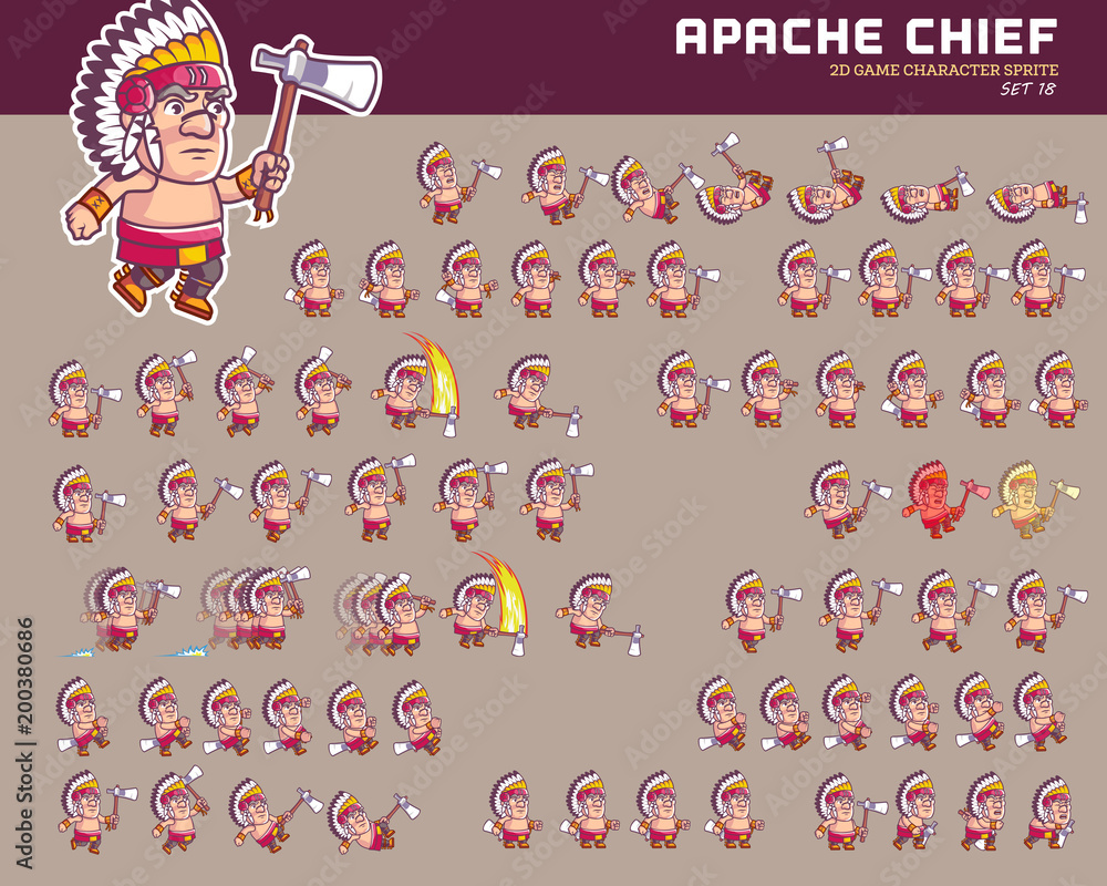 Apache Cartoon Game Character Animation Sprite Stock Vector | Adobe Stock