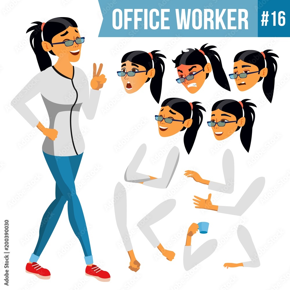 Office Worker Vector. Woman. Modern Employee, Laborer. Business Worker ...