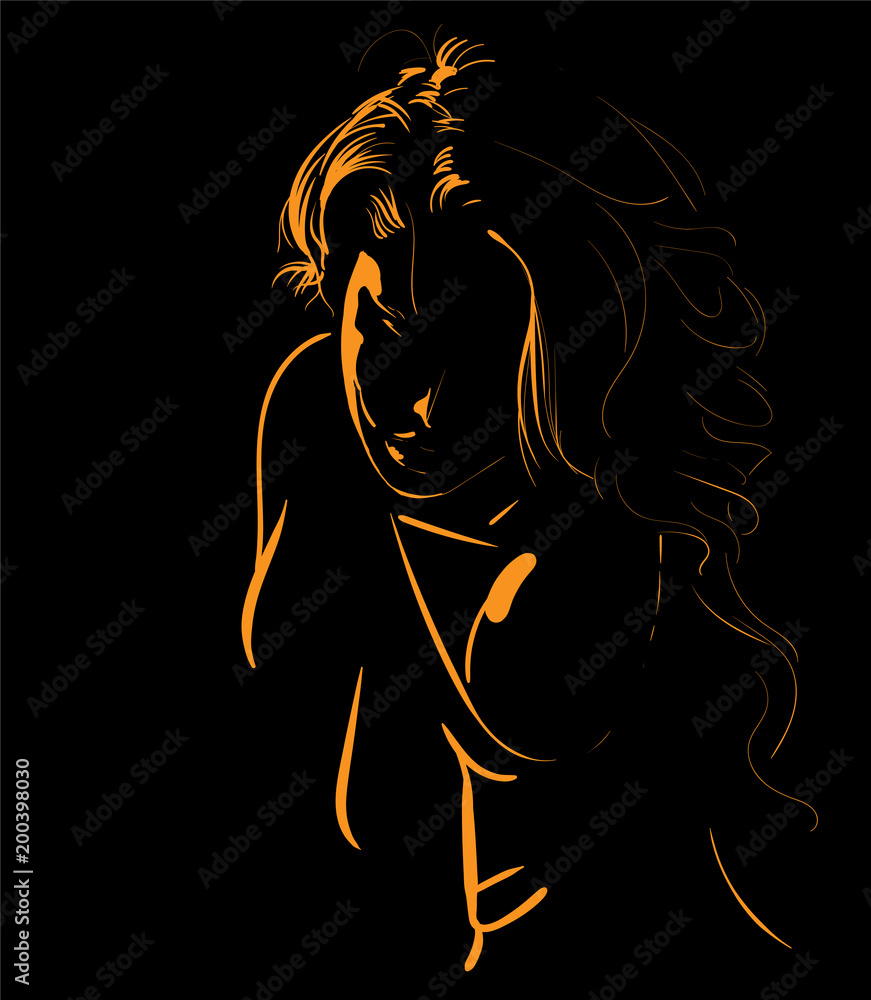 Beautiful girl face silhouette in backlight. Illustration. Stock Vector ...