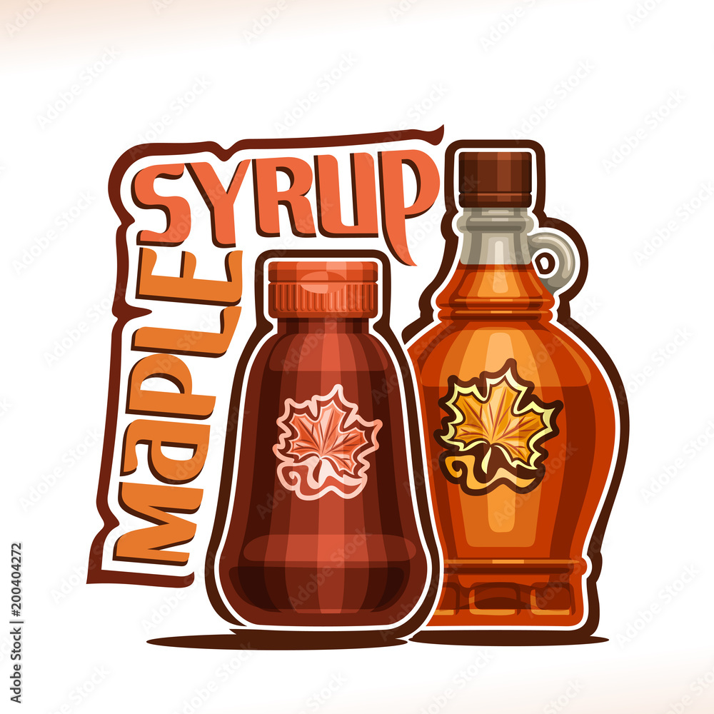 Vector poster for Maple Syrup, plastic container and glass bottle with ...