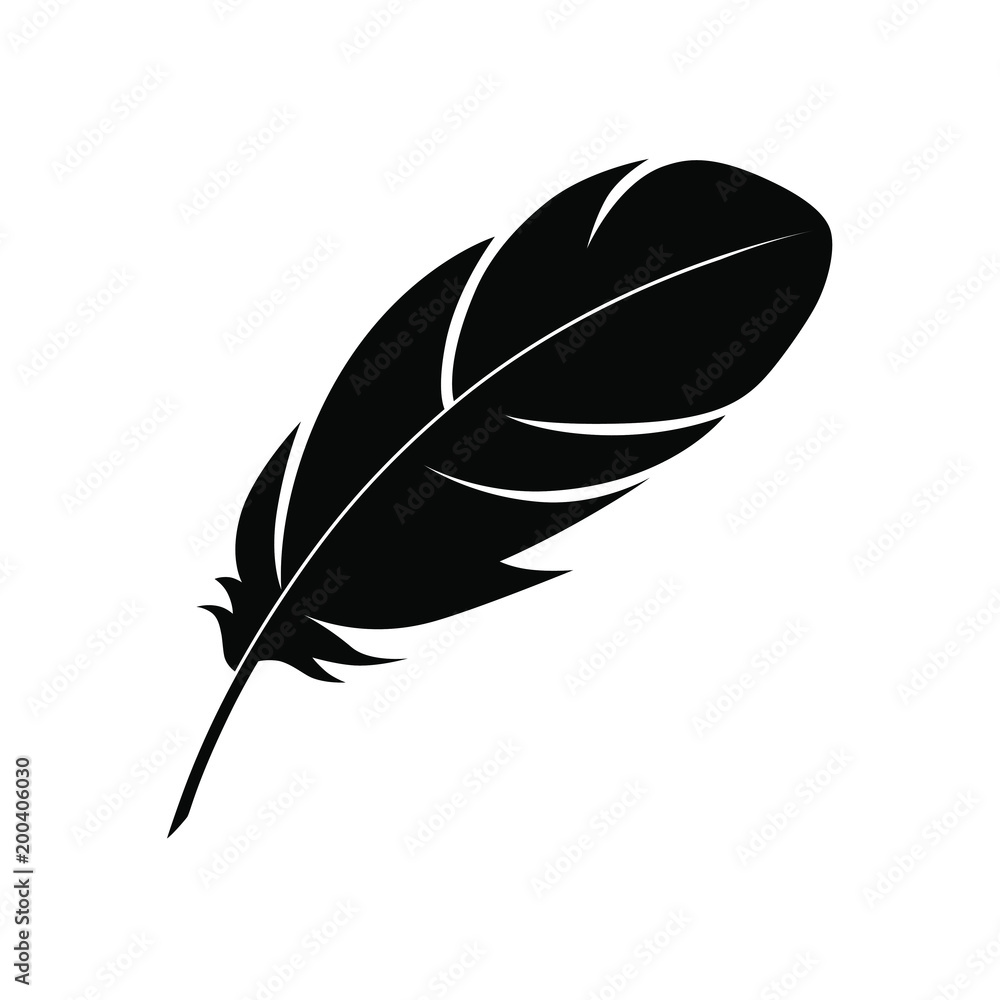 Feather sign or a symbol. Isolated abstract icon on white background. Vector illustration Stock ...