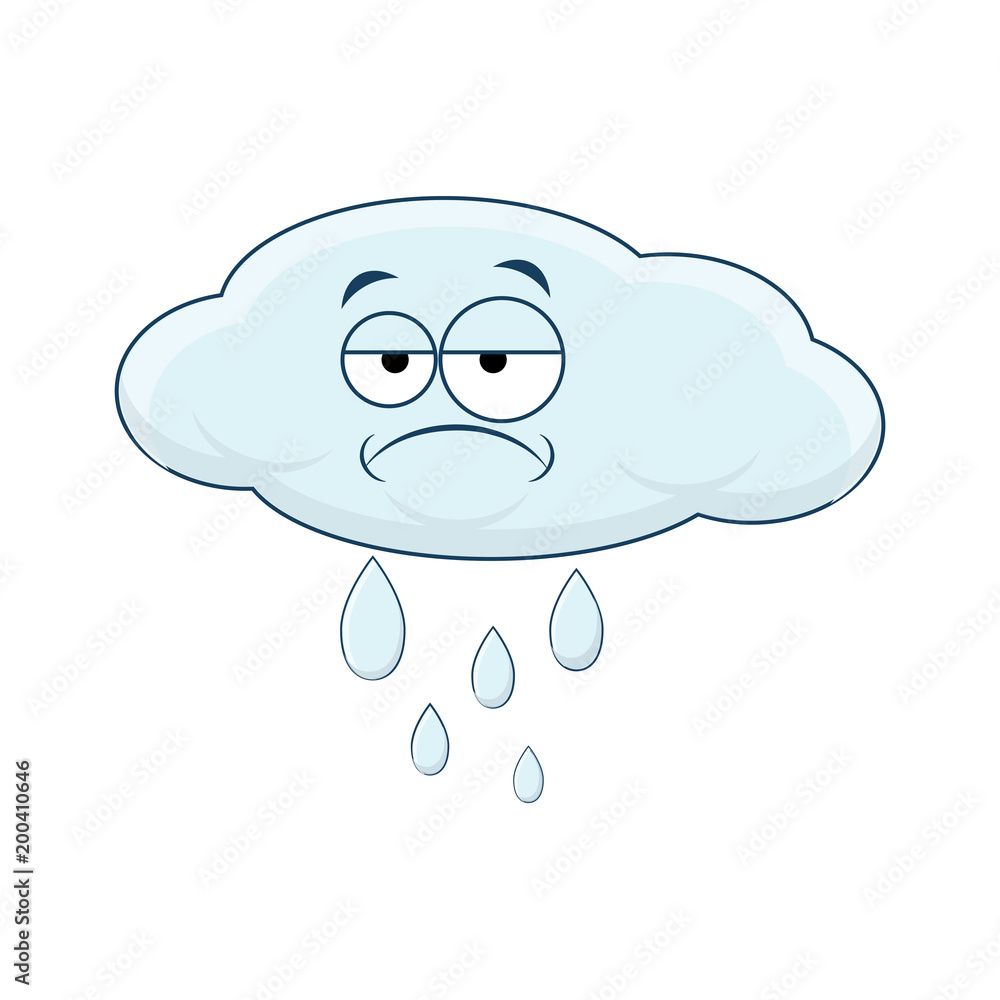 Cartoon cloud with rain. Vector illustration isolated on white b Stock ...