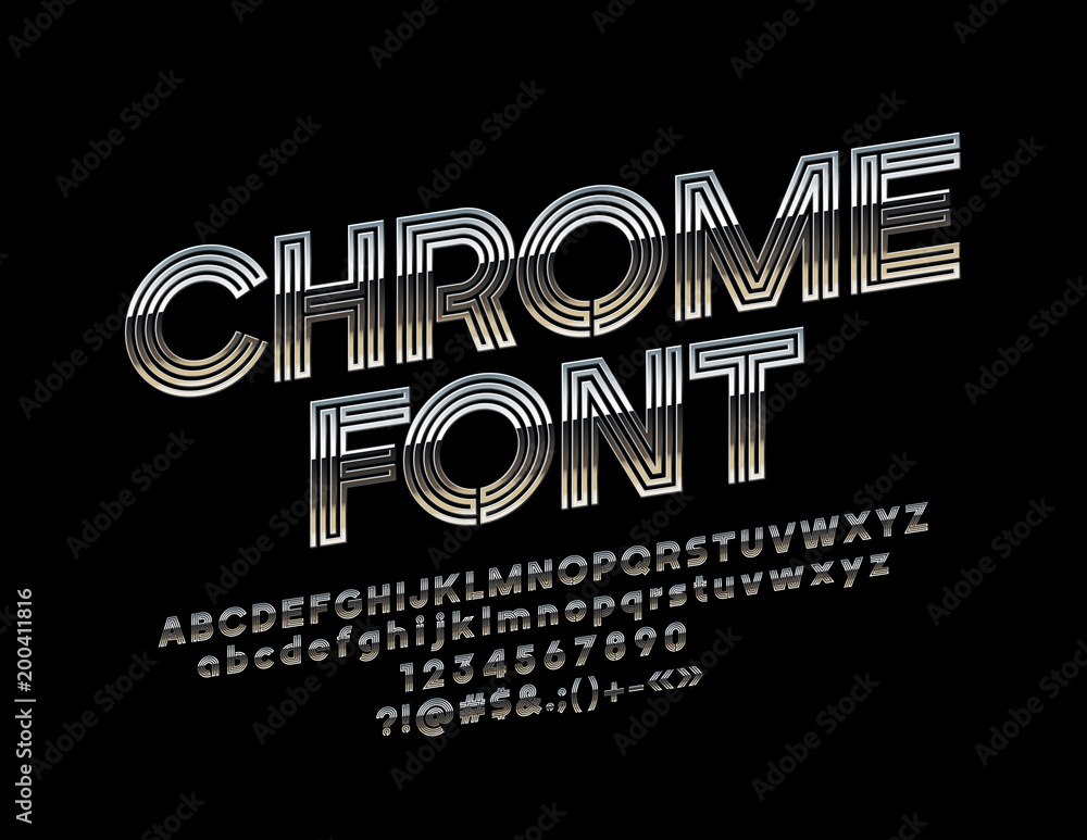 Vector Chrome Font. Metallic silver Alphabet Letters, Numbers and ...