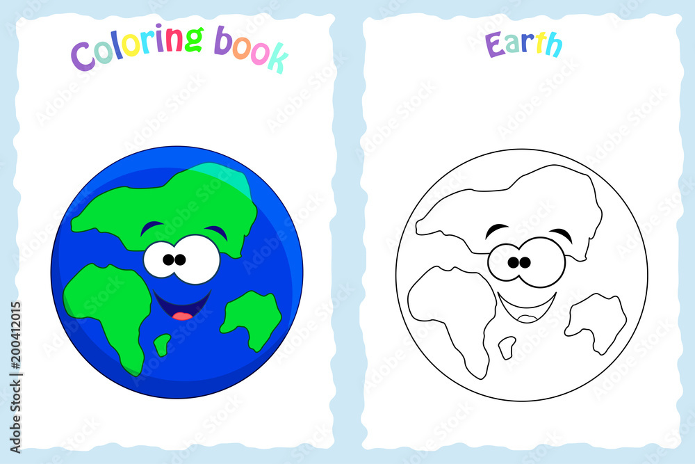 Coloring book page for preschool children with colorful earth an Stock ...