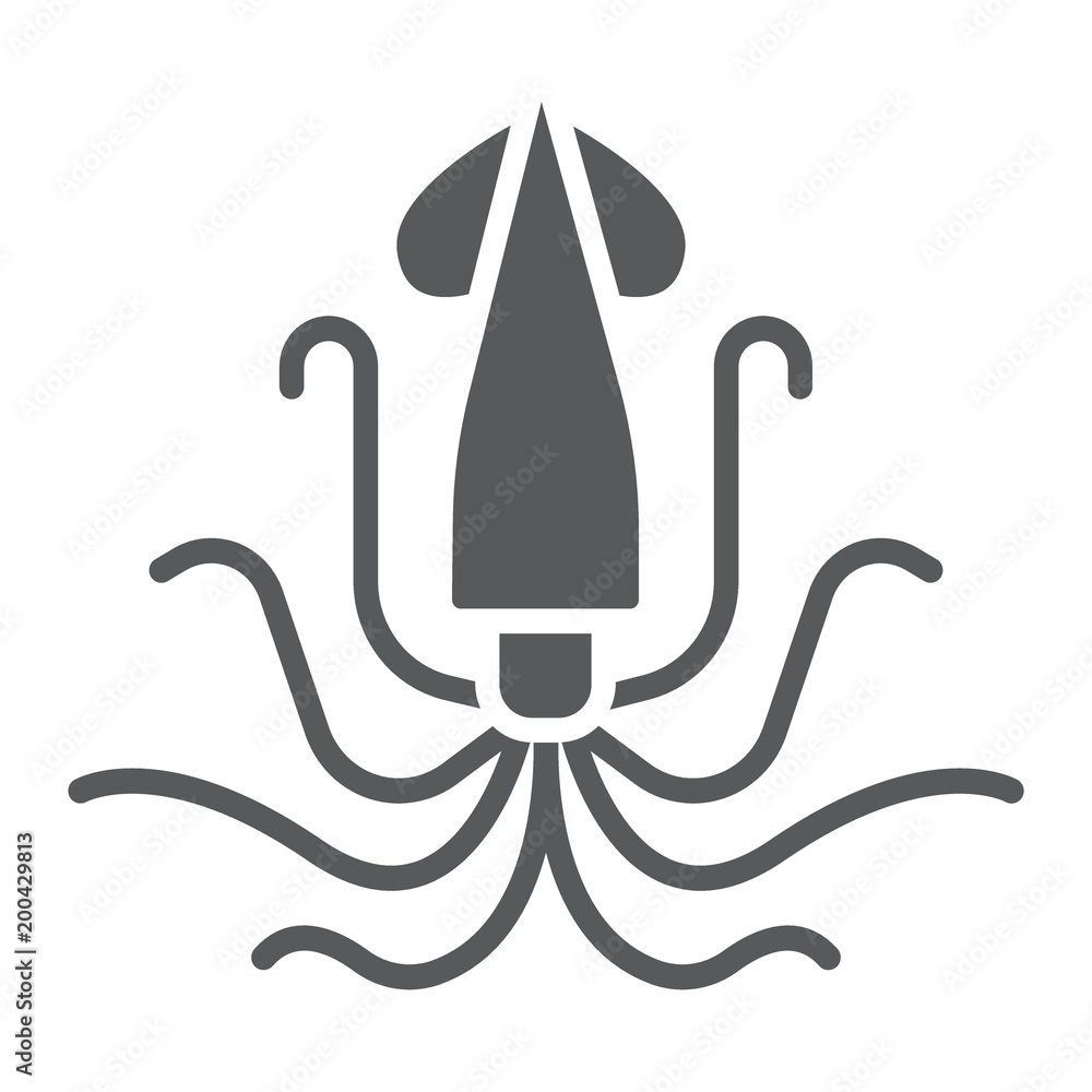 Squid glyph icon, animal and underwater, aquatic sign vector graphics ...