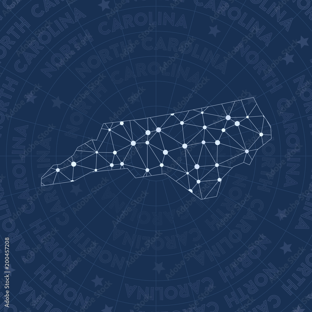 North Carolina network, constellation style us state map. Admirable ...
