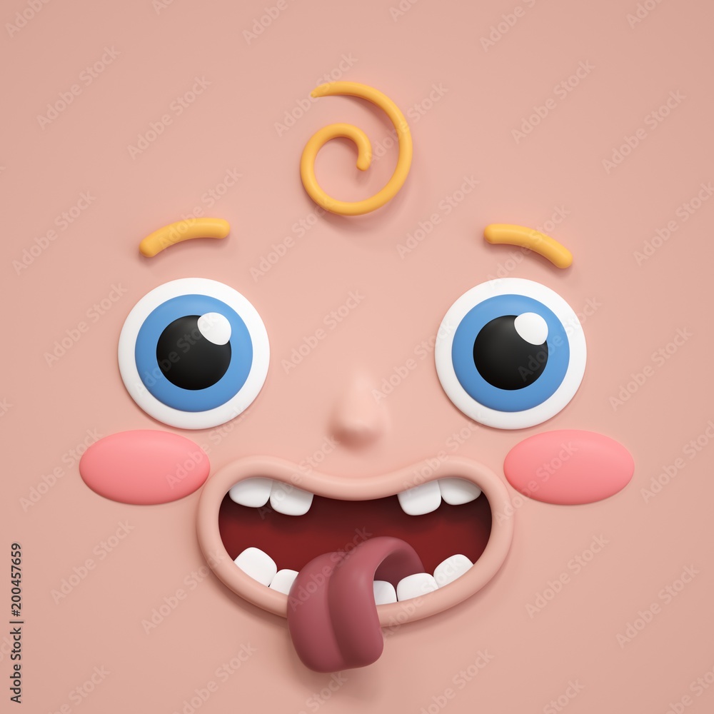 3d rendering, spoiled child, cute baby face icon, open mouth, showing ...