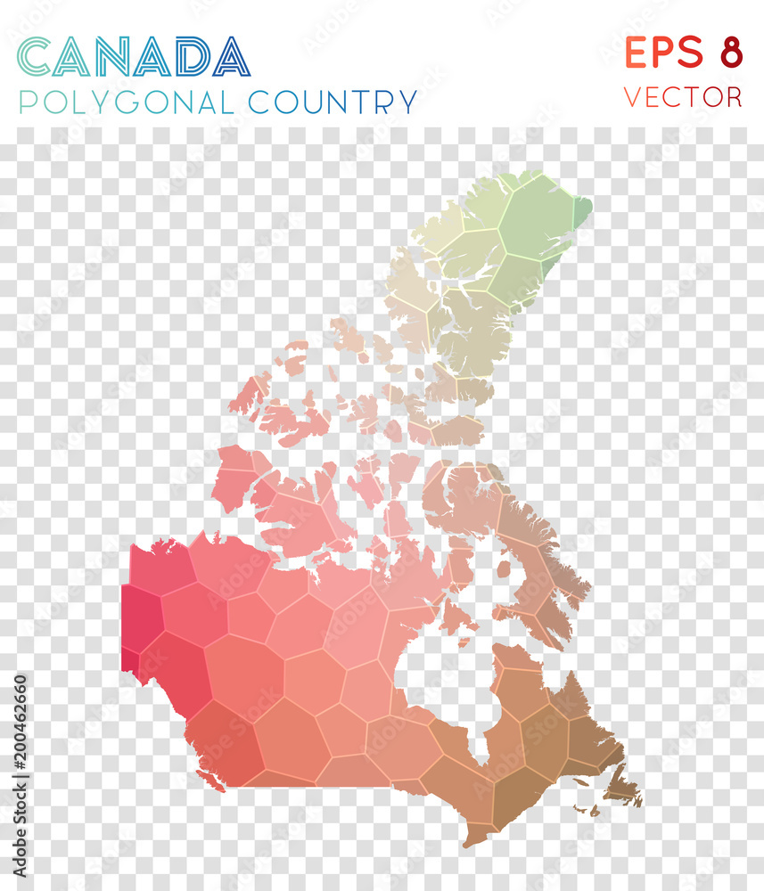 Canada polygonal map, mosaic style country. Cute low poly style, modern ...