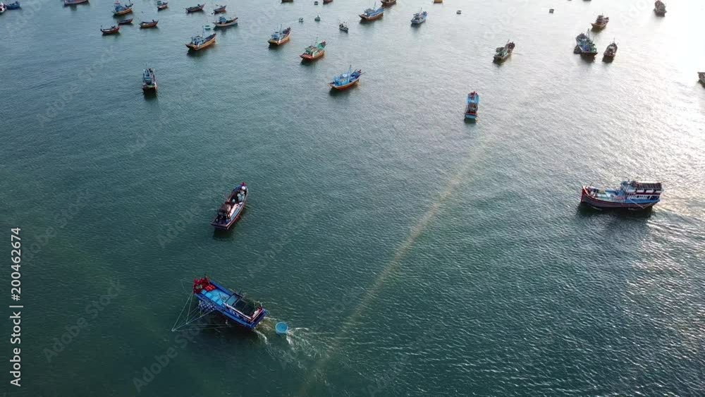 Top view. Aerial view fishing harbour market from drone. Royalty high ...