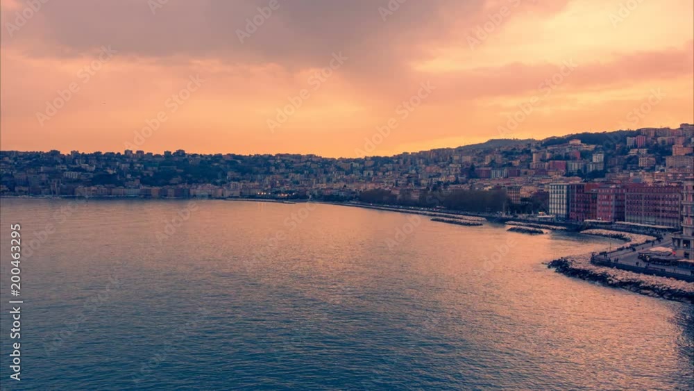 Naples, Italy. View of Posillipo from Castel Dell'ovo and Via Partenope ...