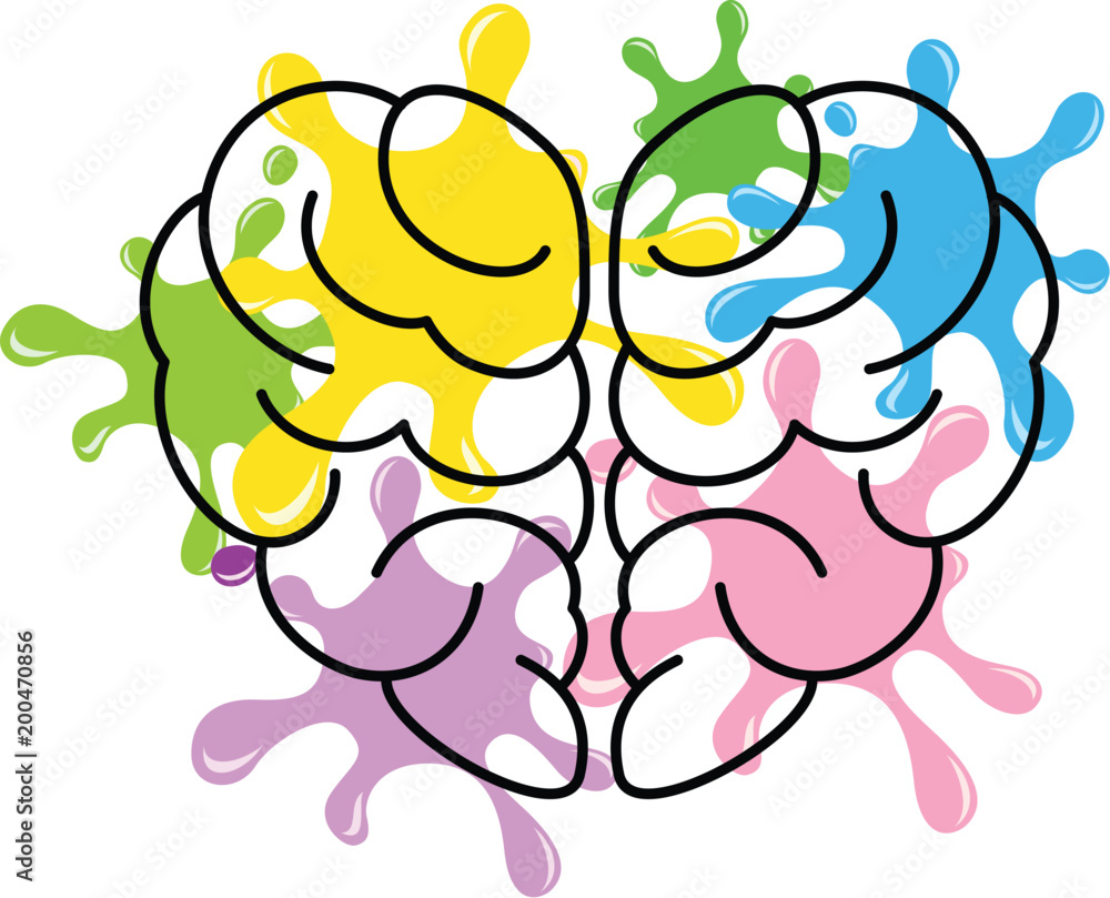 Brain in heart shape with colorful splash. Creative mind concept ...