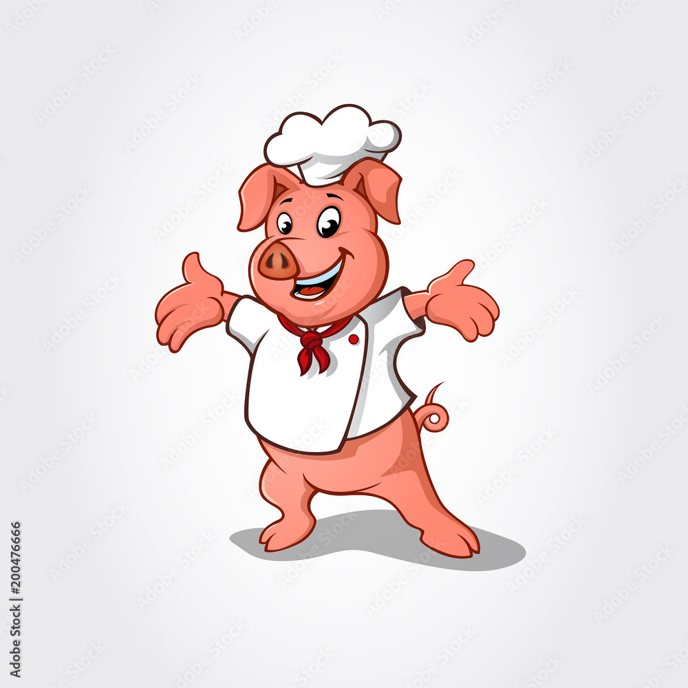 Pig chef cartoon character. Vector clip art illustration with simple ...