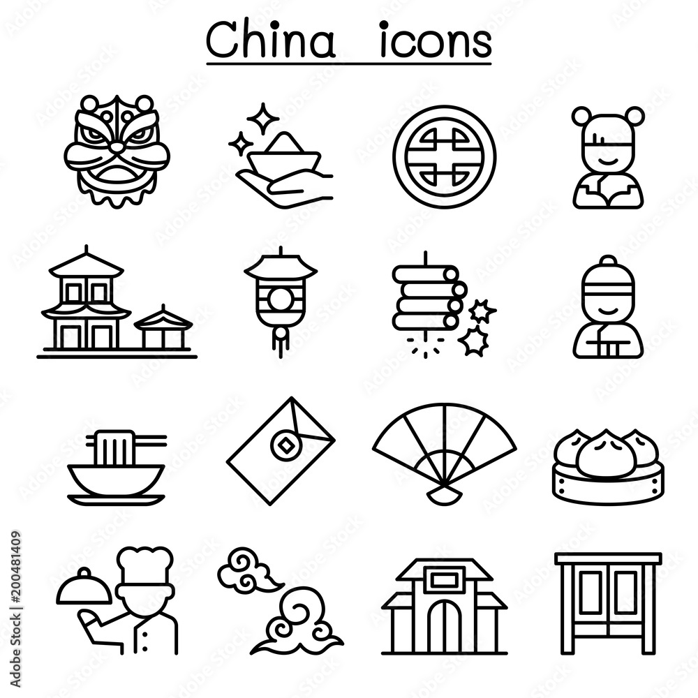 China icon set in thin line style Stock Vector | Adobe Stock