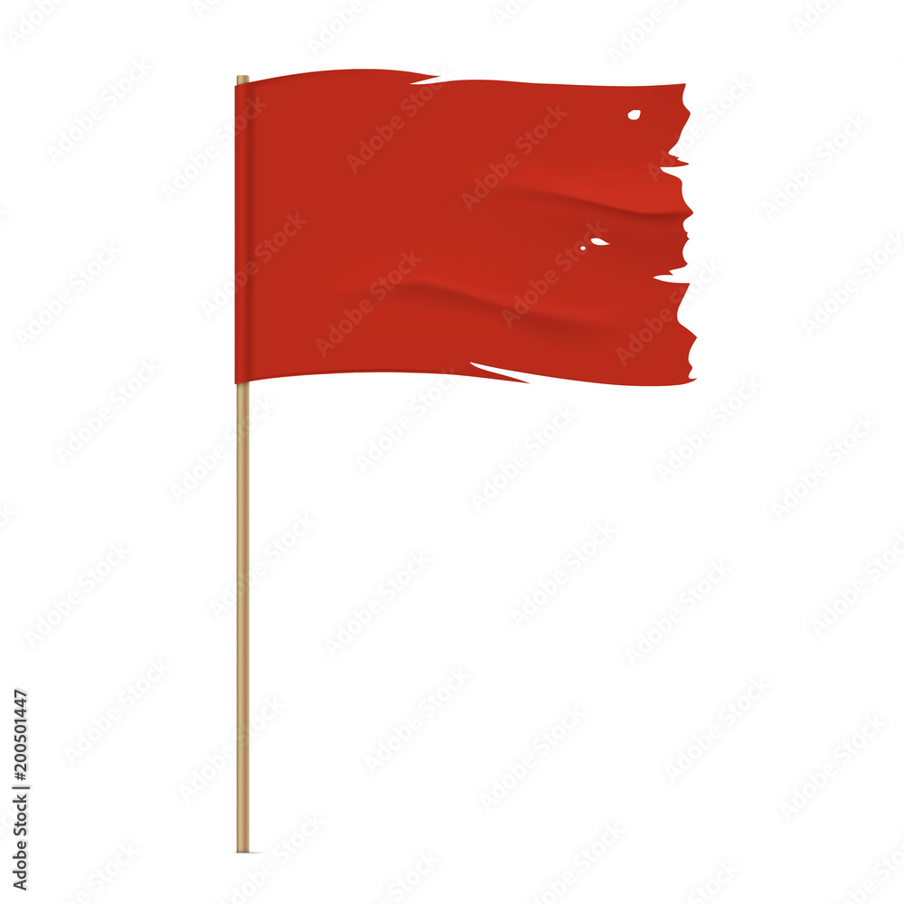 Torn red flag. Waving fabric flag, isolated on background. Tattered ...