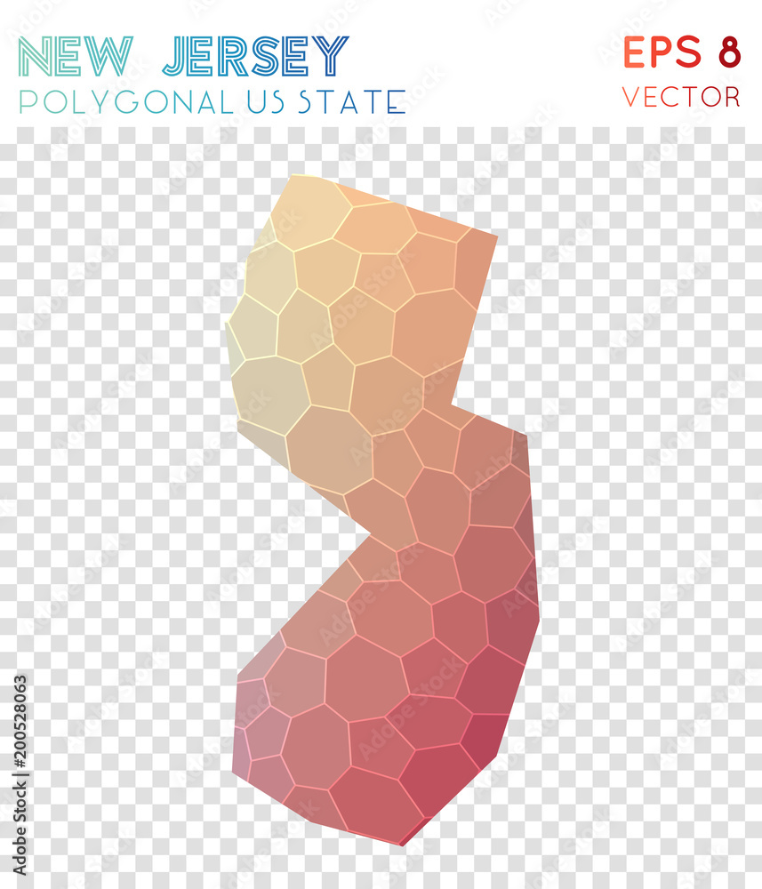 New Jersey polygonal map, mosaic style us state. Astonishing low poly ...