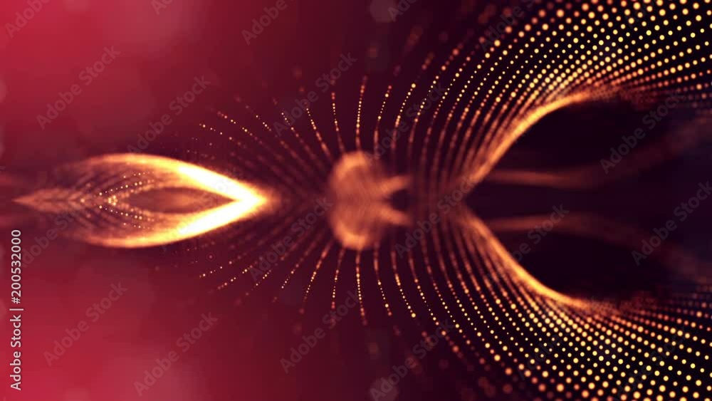3d loop animation as science fiction background of glowing particles with depth of field and ...