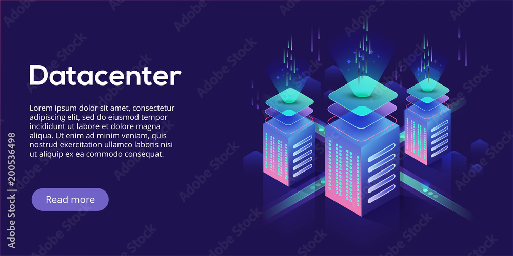 Datacenter isometric vector illustration. Abstract 3d hosting server or ...