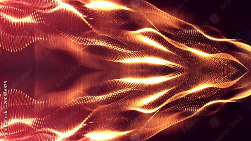 3d loop animation as science fiction background of glowing particles with depth of field and ...